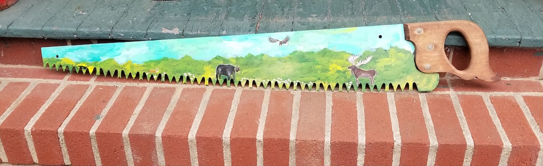 Vintage Painted Hand Saw, Painted Saw, Vintage Painted Saw, Cabin Decor ...