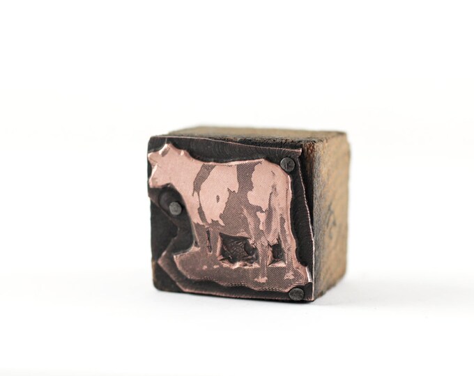 Vintage COW Letterpress Printing Block Stamp, Wood Copper Printers ...