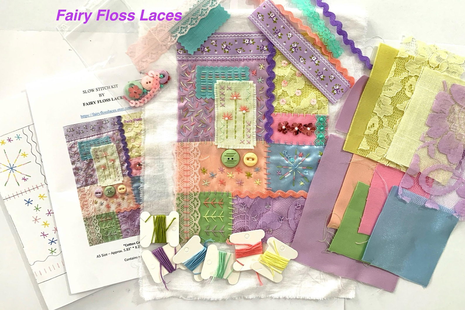 Slow Stitch Kit With Instructions & Patterns Raw Edge Textile Art Quilt ...