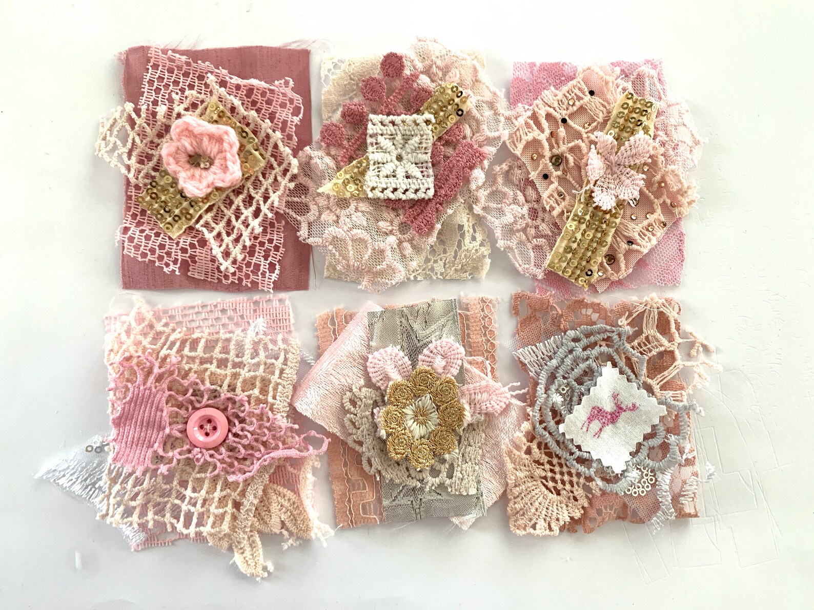 6 Fabric Snippets Clusters Tags Shabby Chic Mindful Slow Stitching ...