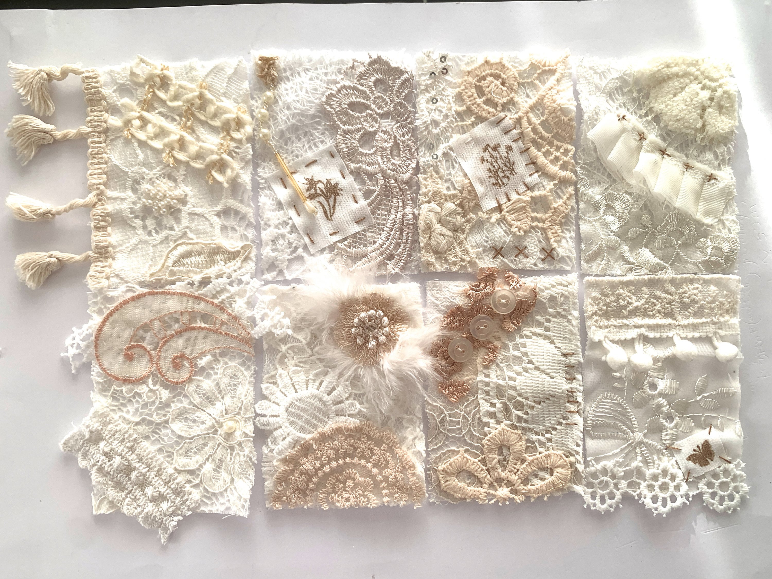 Hand Sewn Fabric & Lace Tags Clusters Shabby Chic Embellishments for ...