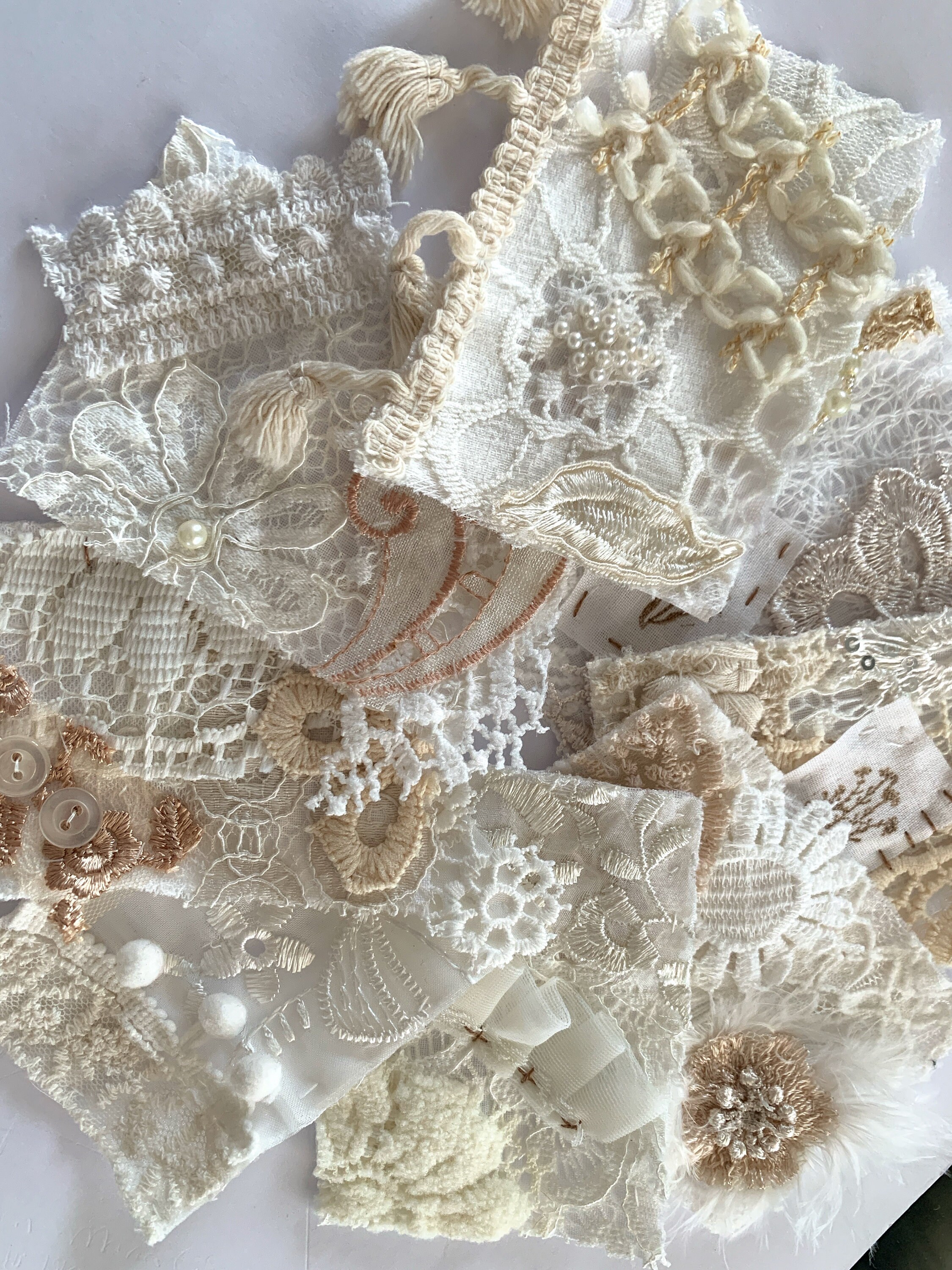 Hand Sewn Fabric & Lace Tags Clusters Shabby Chic Embellishments for ...
