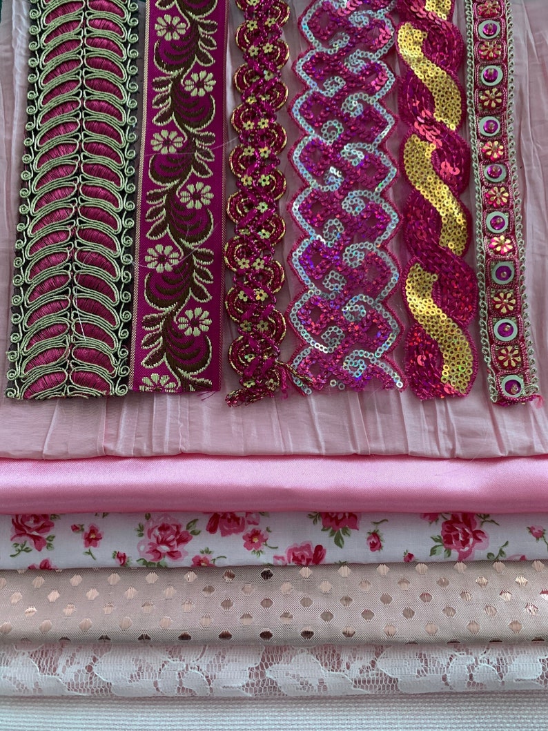 Pink Bling & Fabric Kit Bundle Pack Textures Junk Journal Starter Kit ...