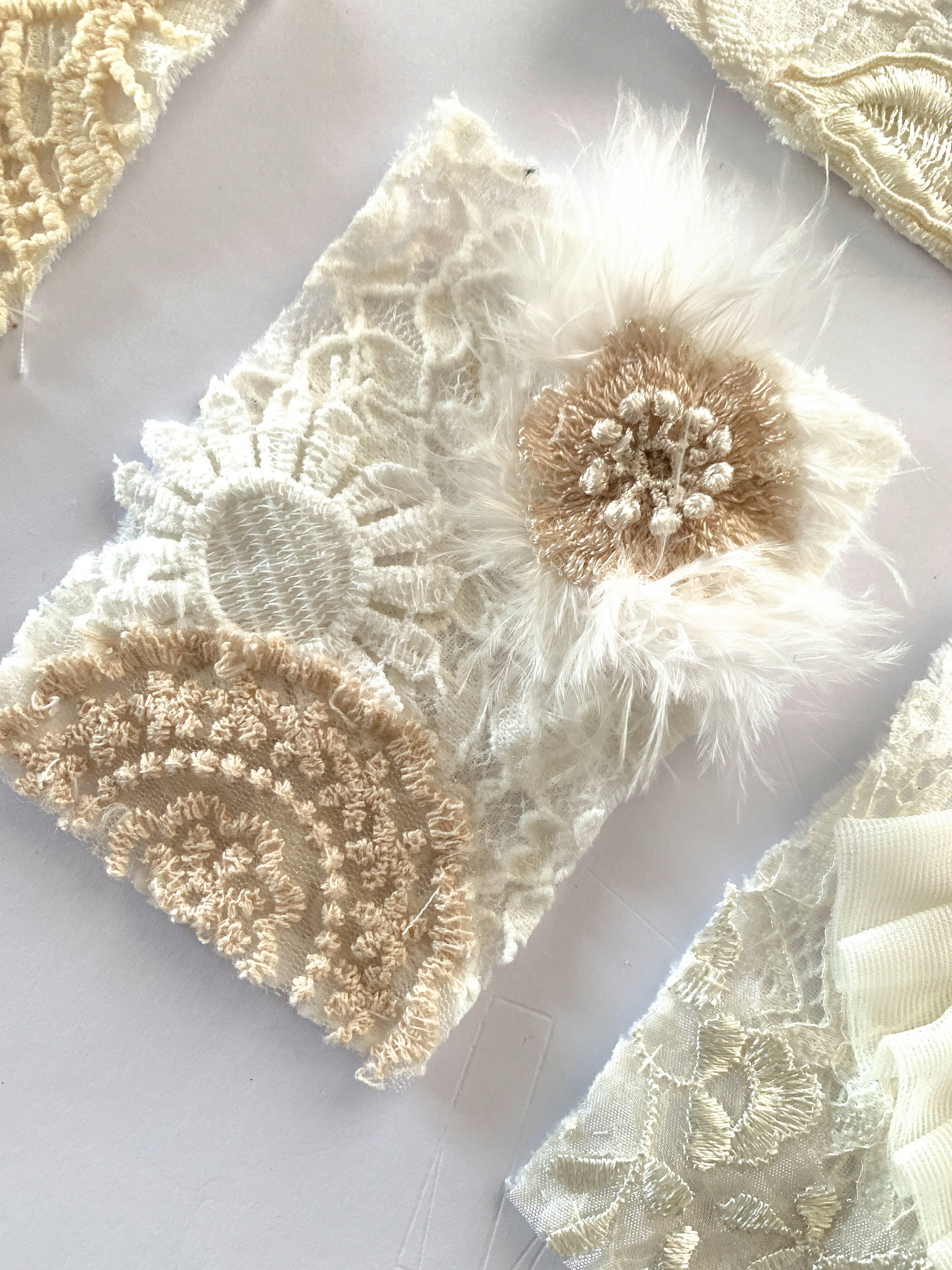 Hand Sewn Fabric & Lace Tags Clusters Shabby Chic Embellishments for ...