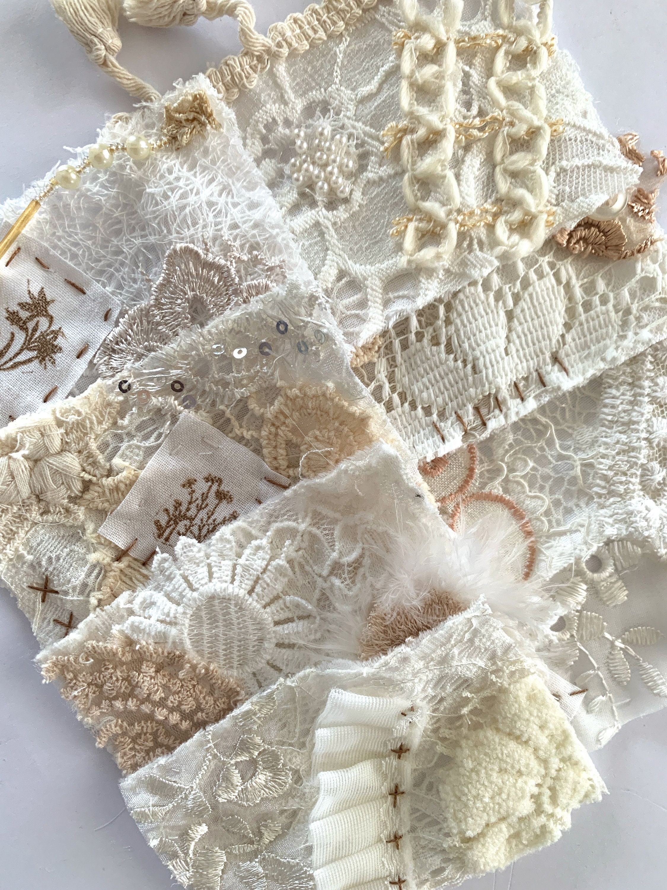 Hand Sewn Fabric & Lace Tags Clusters Shabby Chic Embellishments for ...