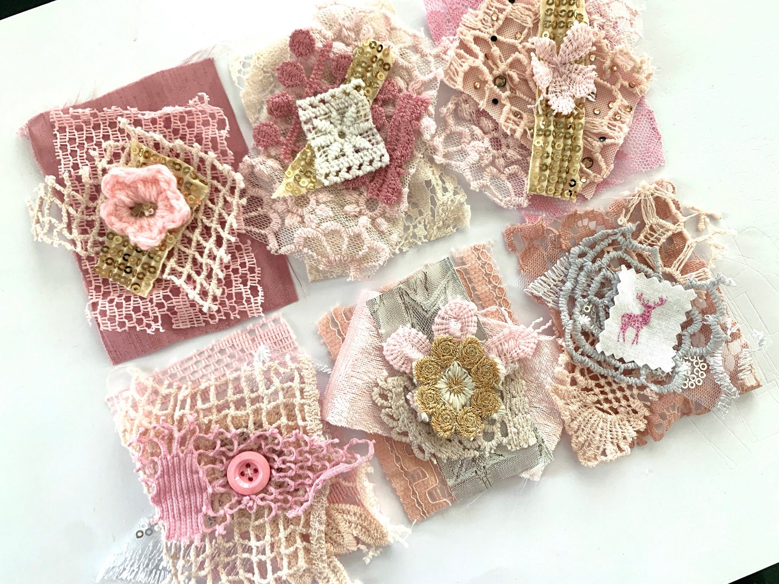 6 Fabric Snippets Clusters Tags Shabby Chic Mindful Slow Stitching ...