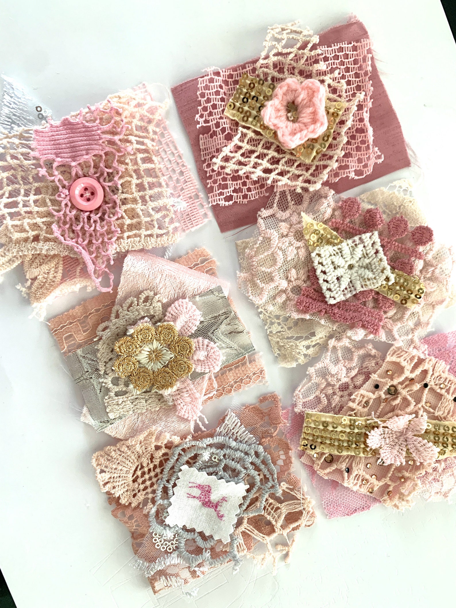 6 Fabric Snippets Clusters Tags Shabby Chic Mindful Slow Stitching ...