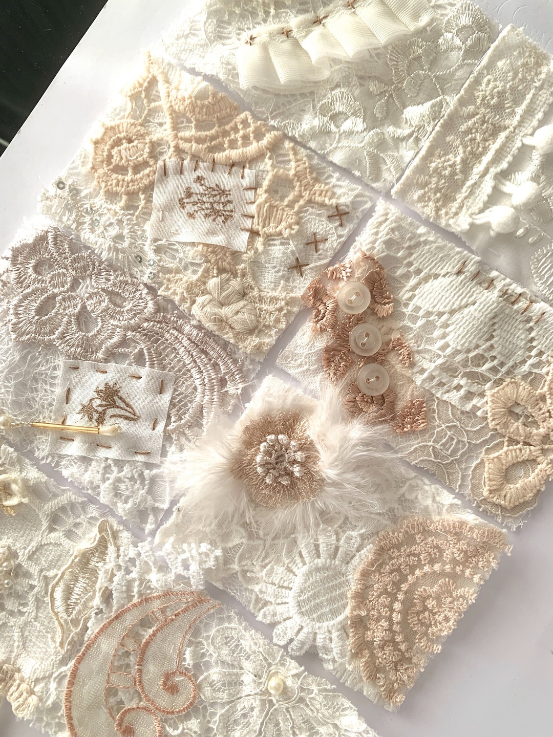 Hand Sewn Fabric & Lace Tags Clusters Shabby Chic Embellishments for ...
