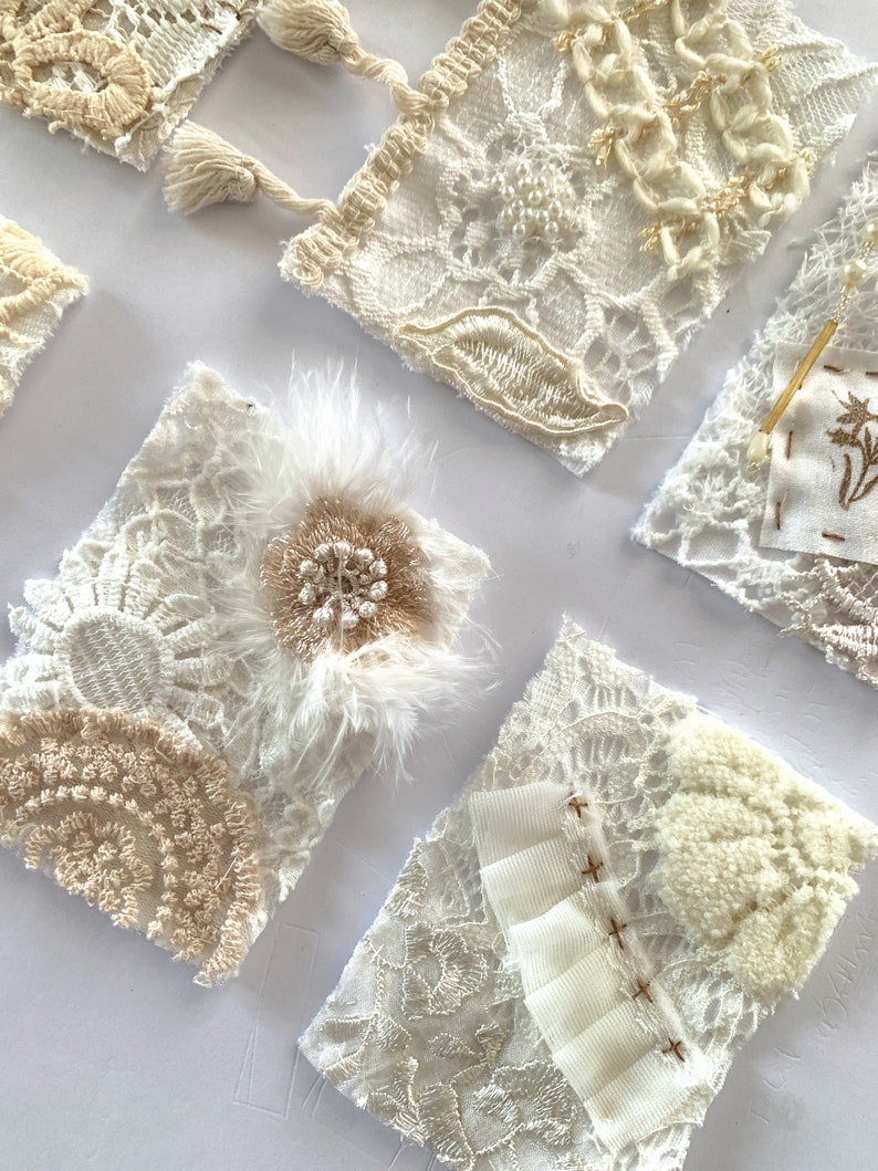 Hand Sewn Fabric & Lace Tags Clusters Shabby Chic Embellishments for ...