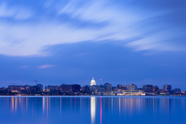 Madison Wisconsin Photography, Madison at Dusk, Wisconsin State Capitol ...