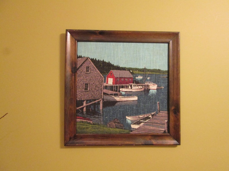 Signed R Batchelder Linen Fabric Framed Art Nautical Scene | Etsy