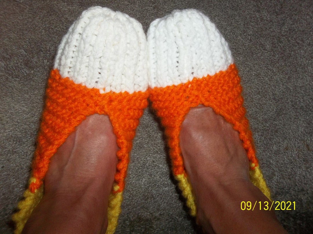 Women's Hand Knitted Candy Corn Halloween Slippers-size 9 - Etsy