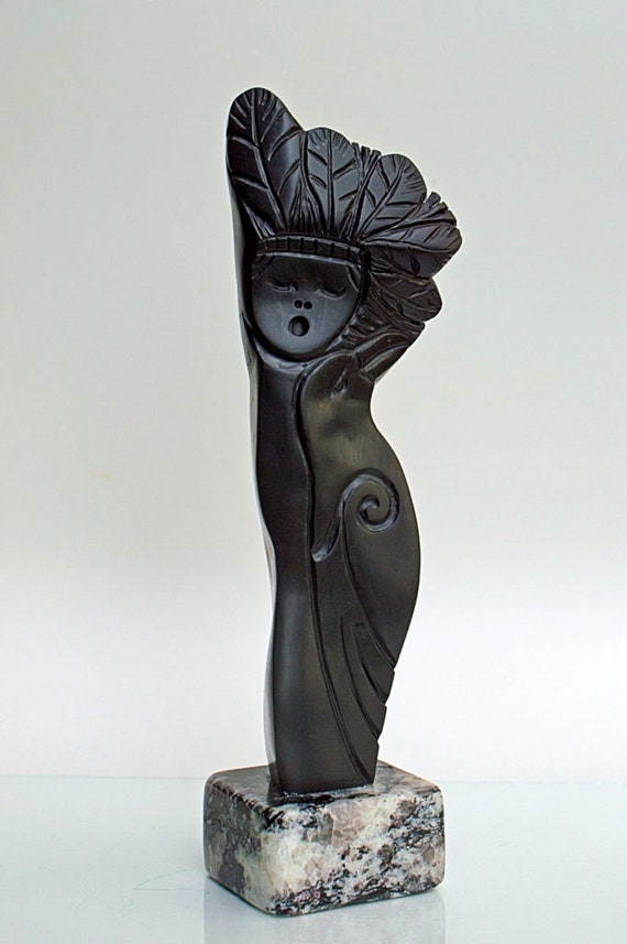 Minimalist Sculpture Black Slate Raven Girl | Etsy