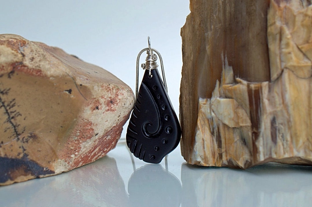 Carved Black Stone, Argillite Pendant Necklace - Etsy