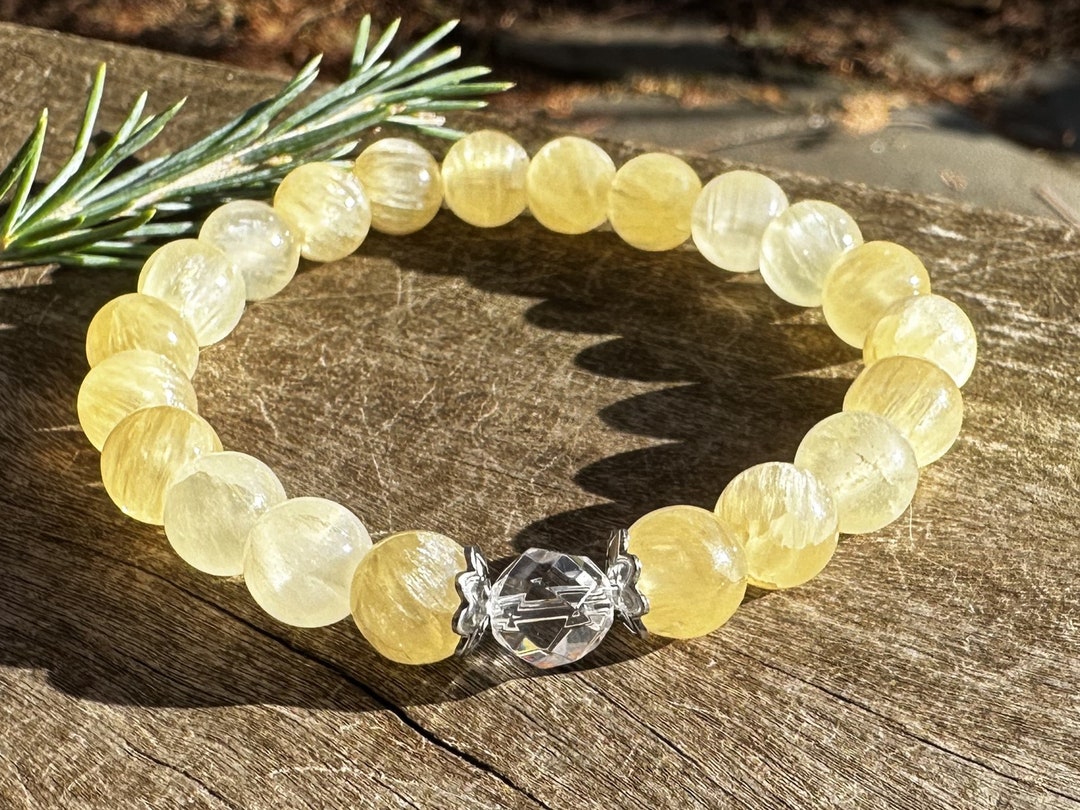 Yellow Selenite Moon Goddess and Clear Quartz, Bracelet or Anklet 8mm ...