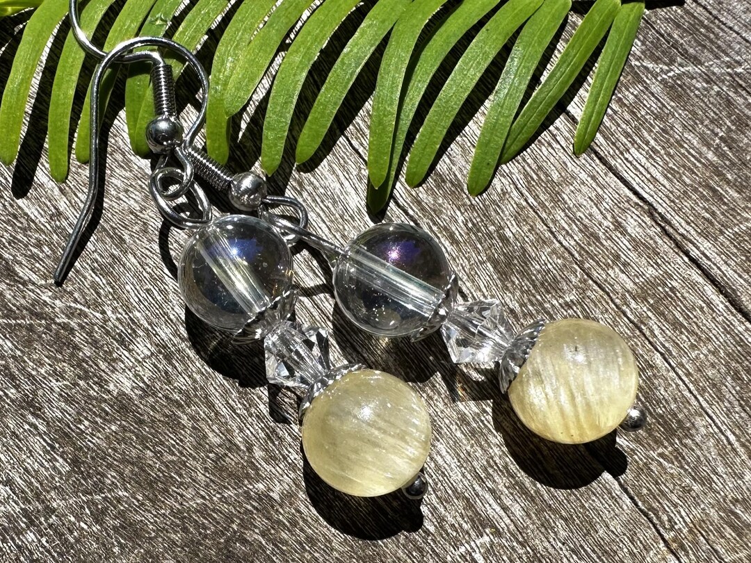 Yellow Selenite and Angel Aura, Stainless Steel, Healing Stone Earrings ...