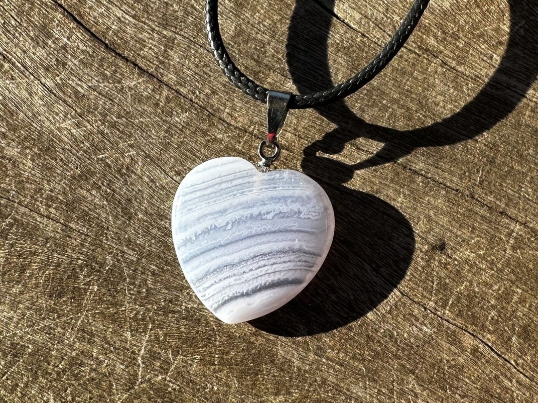 Blue Lace Agate Heart, Healing Stone Necklace With Positive Healing ...