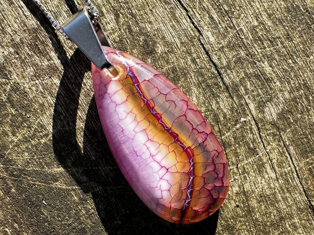 Dragons Vien Fire Agate, and Stainless Steel Healing Stone Necklace ...