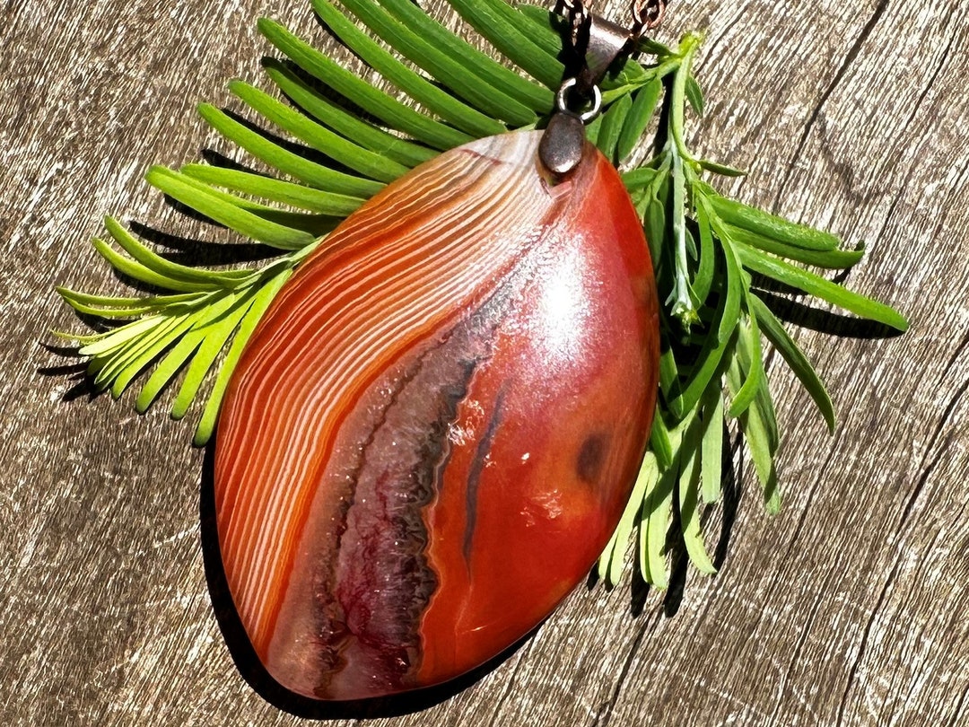Unisex Red Banded Agate Druzy, Healing Stone Necklace With a Antique ...