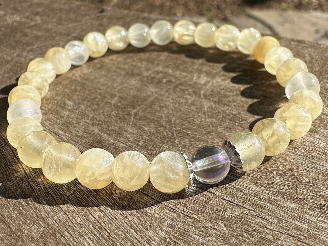 Yellow Selenite Moon Goddess and Angel Aura, Bracelet or Anklet 6mm ...