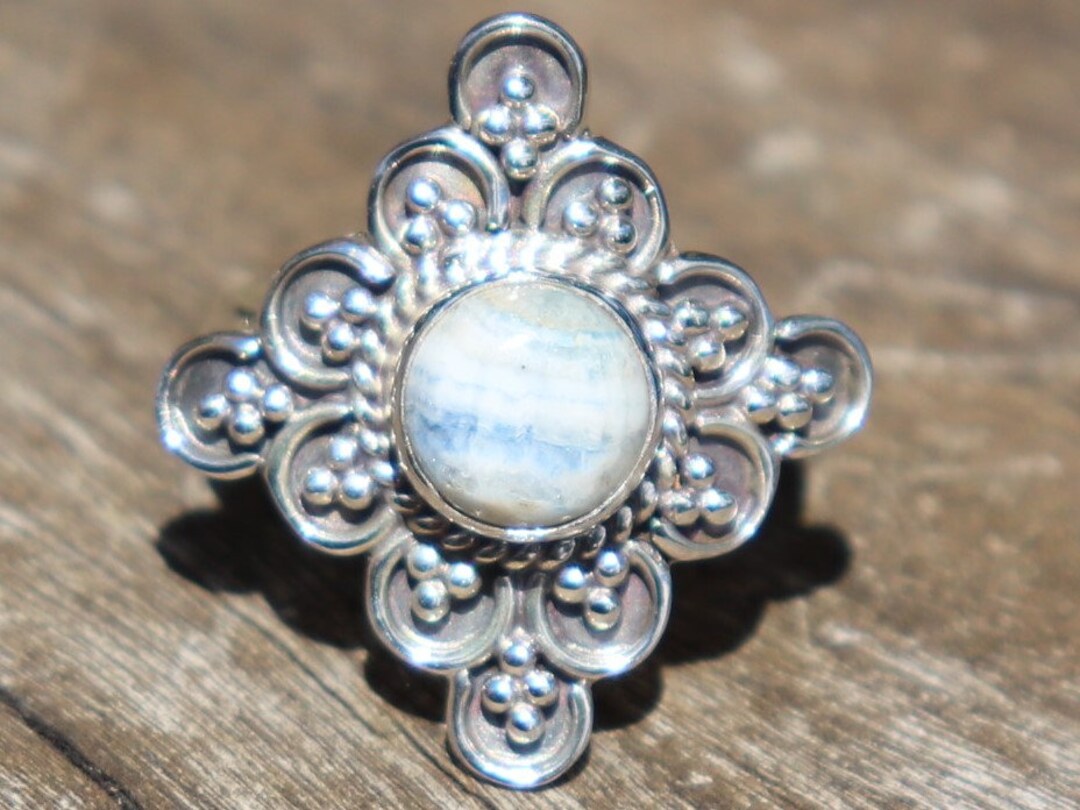 Blue Scheelite Healing Stone Ring Size 7.5, 925 Silver With Positive ...