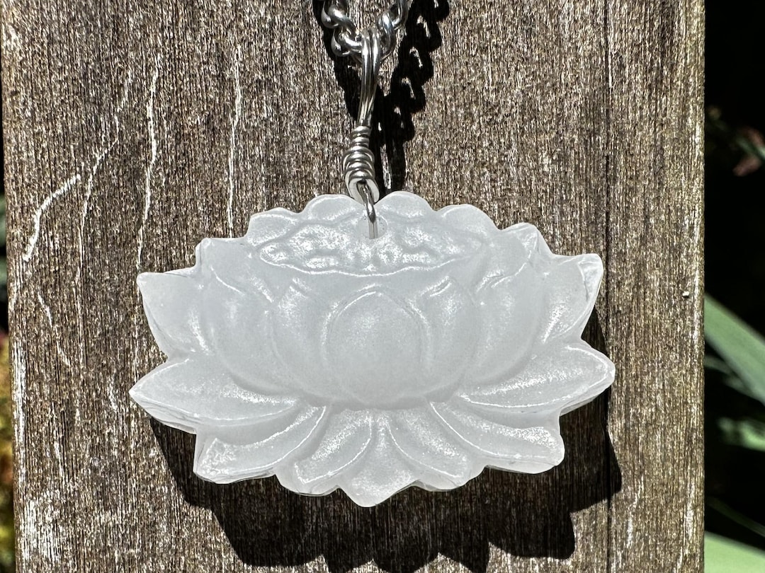 White Jade Carved Lotus Flower Healing Stone Necklace With Positive ...