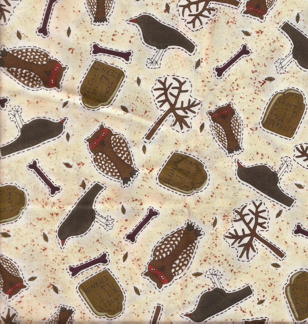Crow Owl Prim Fall Print Cotton Fabric / Spooky Hollow by Joann Fabrics ...