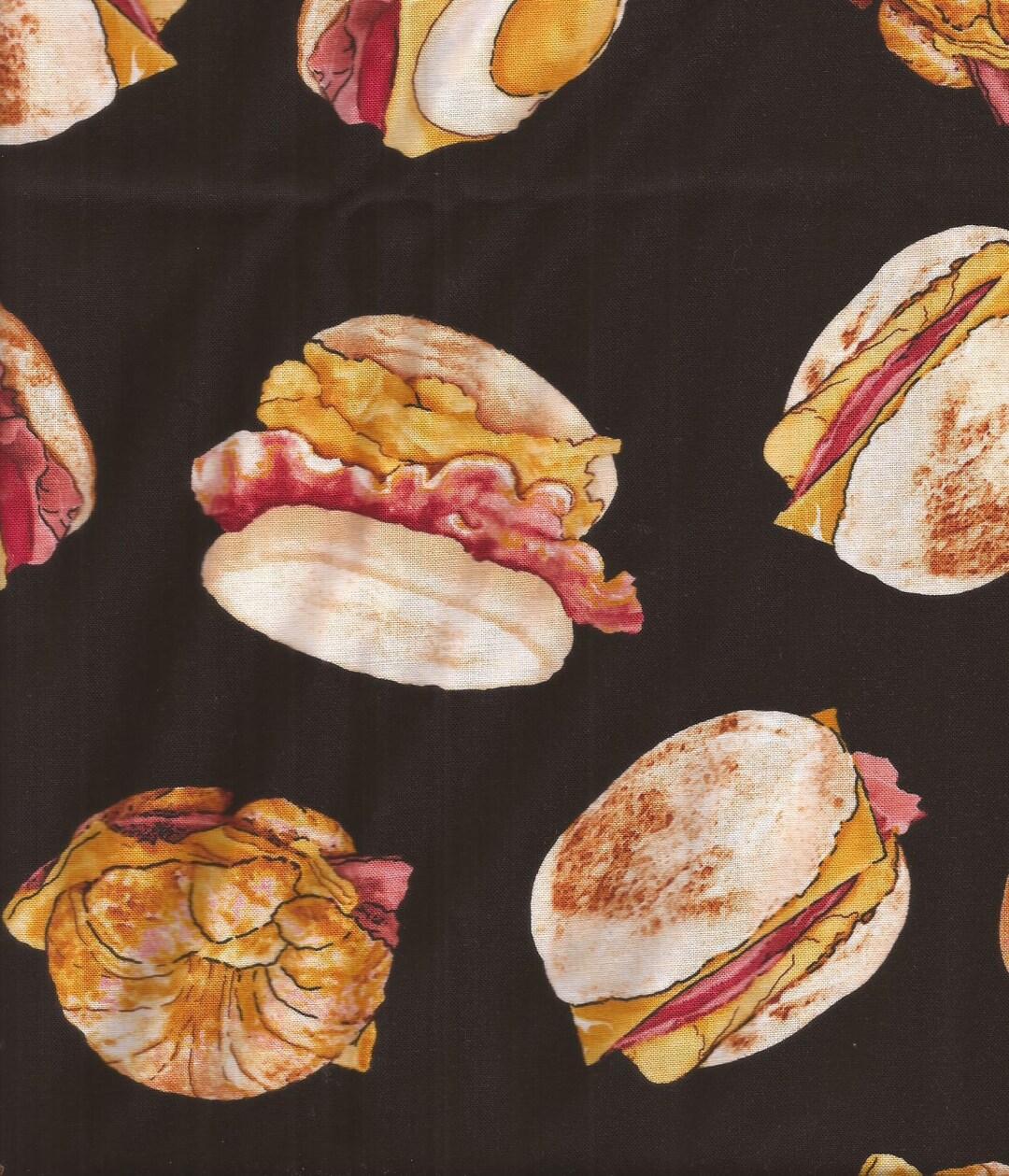 Breakfast Sandwich Novelty Print Cotton Fabric Remnant Piece / Pre ...