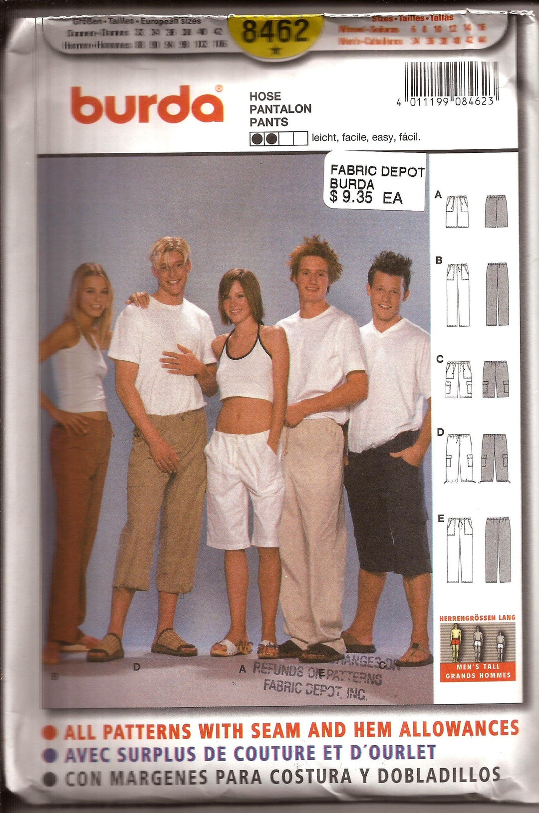 Rare 1990s Men's Women's Casual Pants Sewing Pattern / Burda 8451 / Men ...
