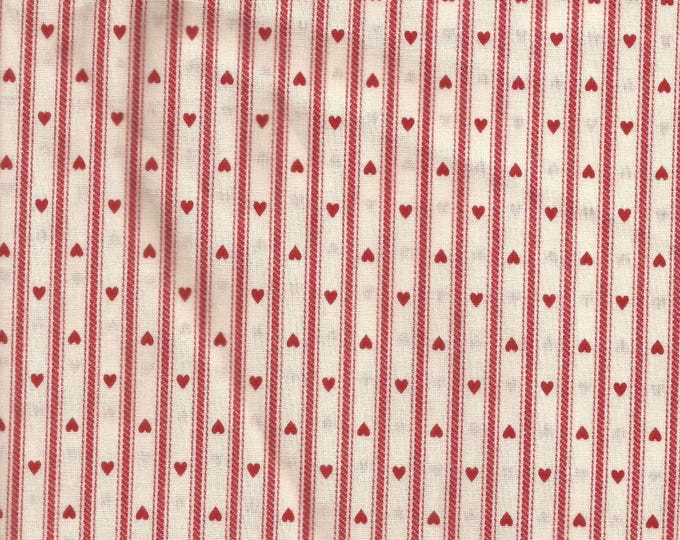 Red Ticking Stripe Heart Print Cotton Fabric / Pre-washed / 1 Yard - Etsy