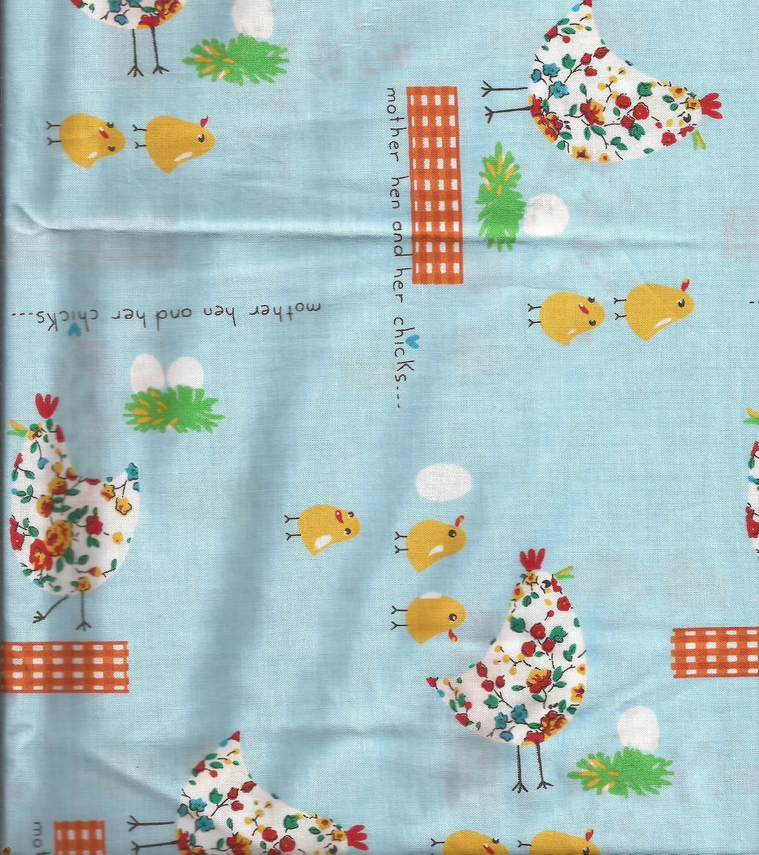 Blue Mother Hen Chicken Print Cotton Fabric / Joann Fabrics / 1 Yard ...