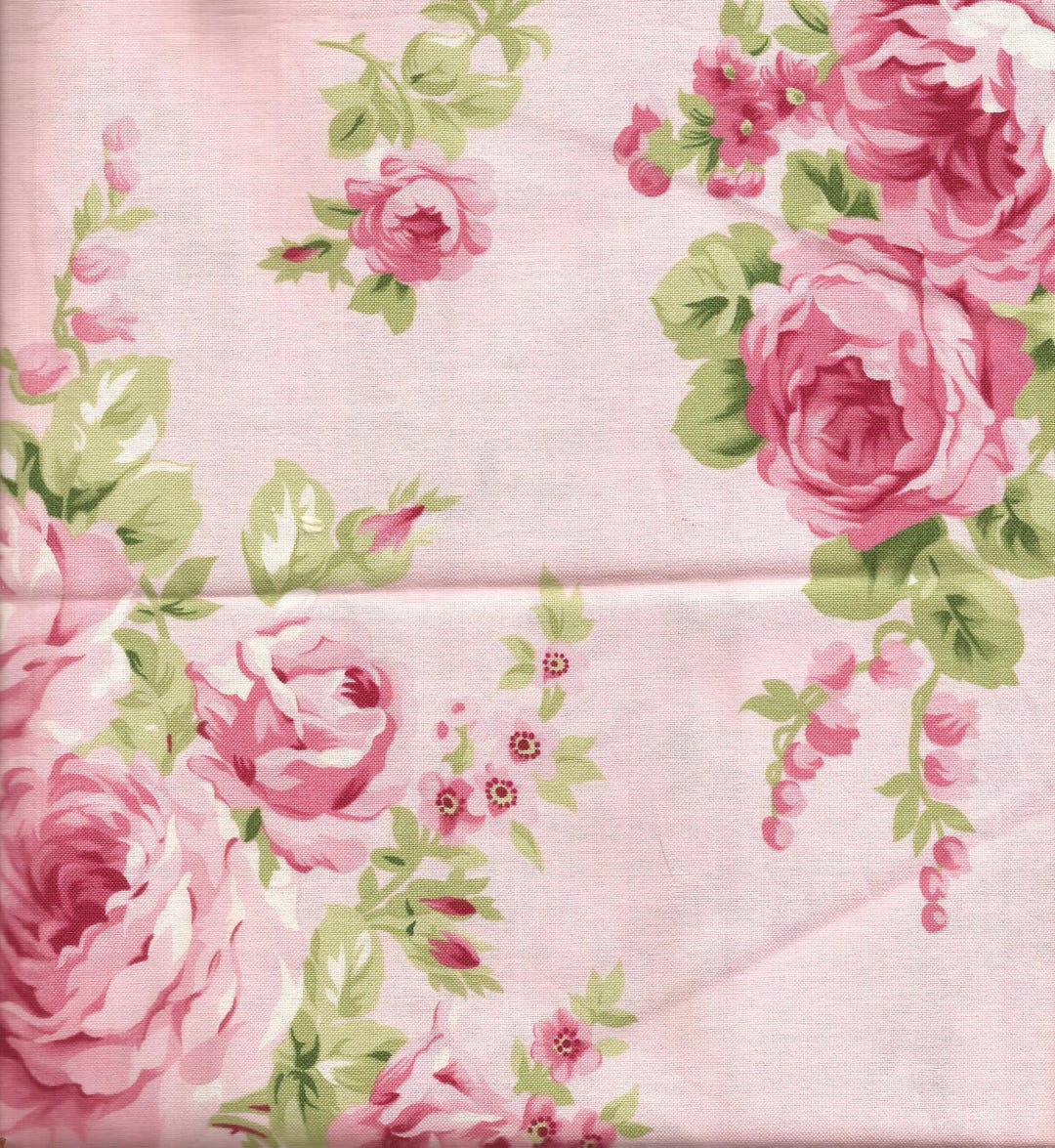 Pink Rose Large Floral Print Cotton Fabric / Barefoot Roses by Tanya ...