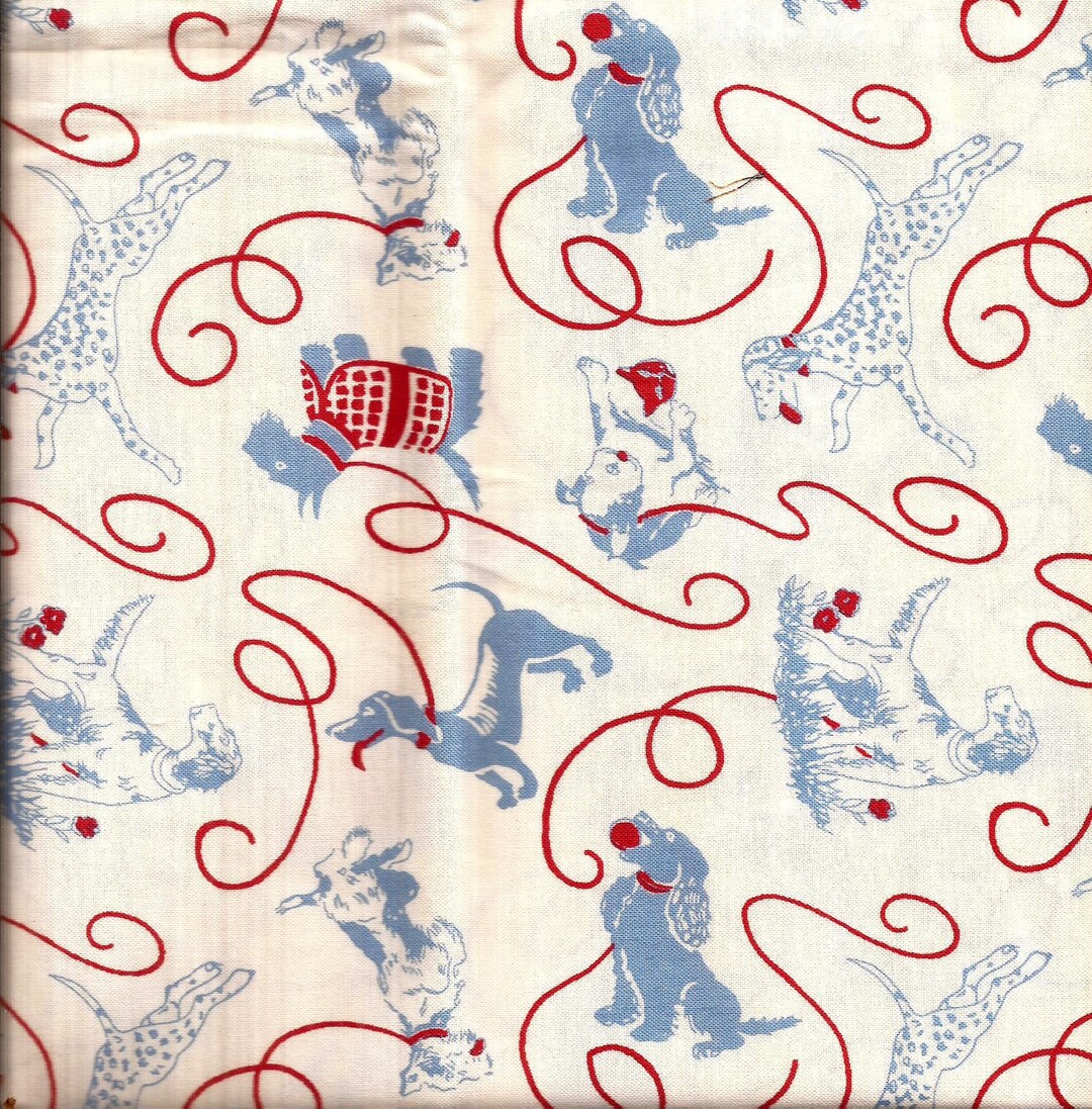 Blue Dog Red Leash 1930s Reproduction Feedsack Print Cotton Fabric ...