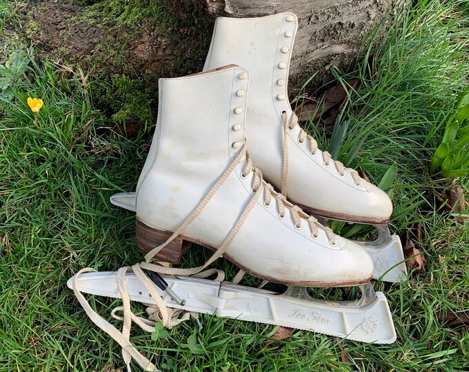 Pair of Ice Skates, Ice Star in White Leather, Woman Size L, Vintage ...