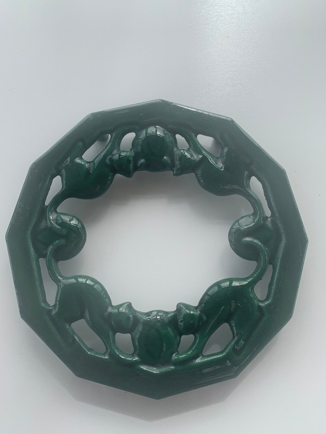 Vintage Green Enameled Cast Iron Cats Trivet - Etsy