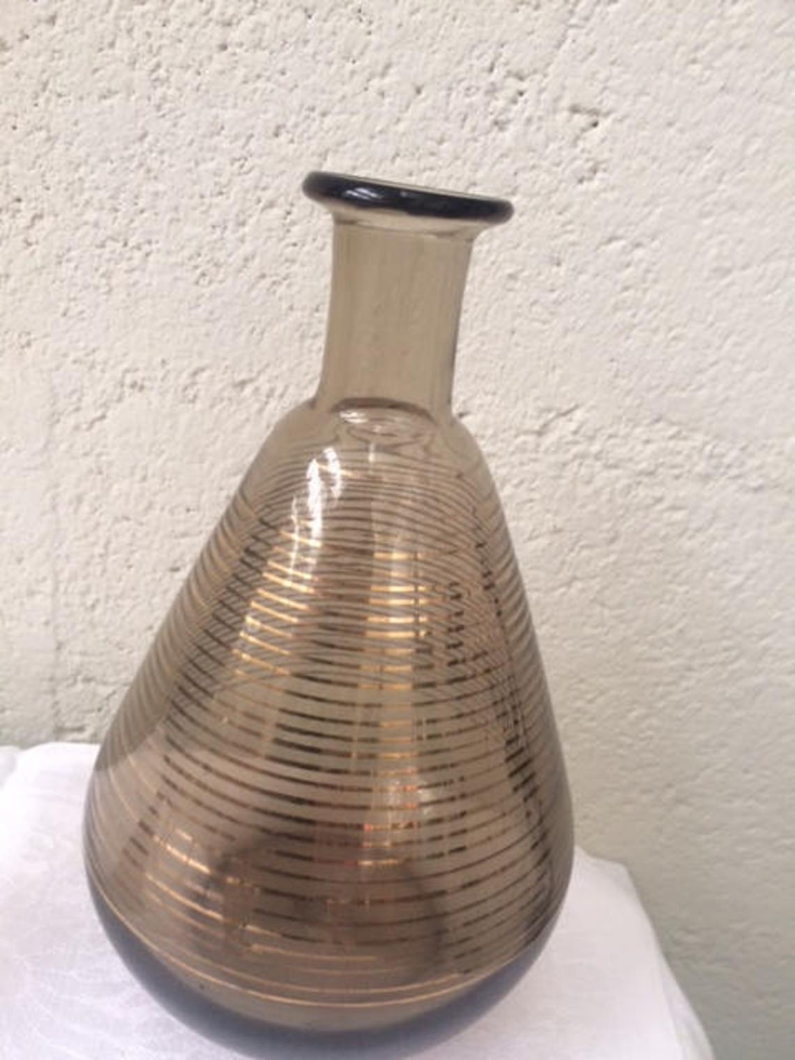 Carafe in Brown Glass Liqueur and 9 Small Glasses Liqueur Very Elegant ...