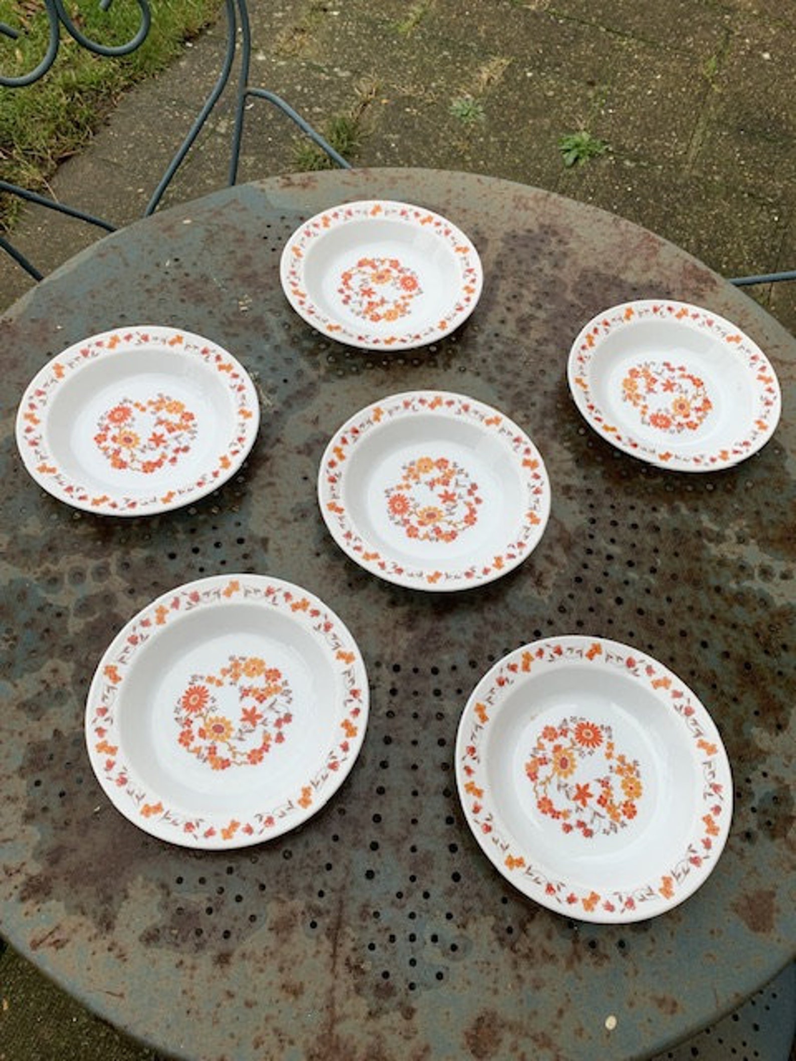 6 Opalex Soup Plates, Orange Flowers, Vintage Arcopal 1970 - Etsy