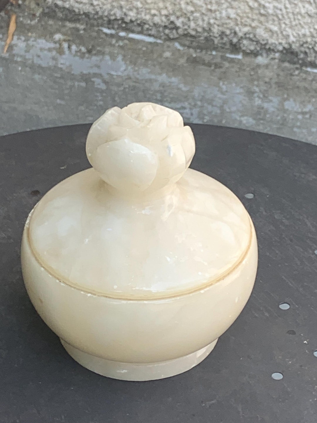 Box, Jewelry Box in White Alabaster Rose Motif, Carved, Chiseled ...