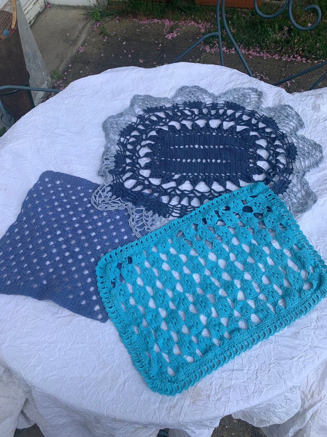 Set of 3 Placemats or Table Centerpieces, Handmade Crochet, Shades of ...