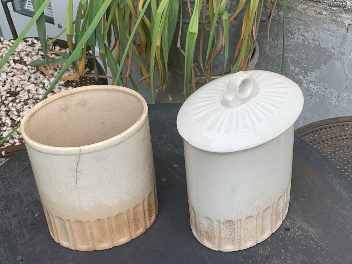 Series of 6 Art Deco Spice Pots, Stencil Patterns, Sea and Boat, Orange ...
