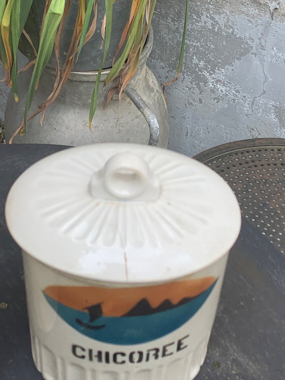 Series of 6 Art Deco Spice Pots, Stencil Patterns, Sea and Boat, Orange ...