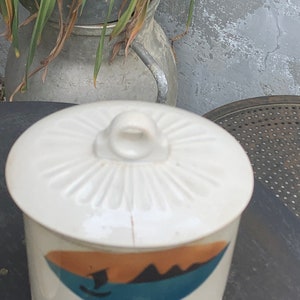 Series of 6 Art Deco Spice Pots, Stencil Patterns, Sea and Boat, Orange ...
