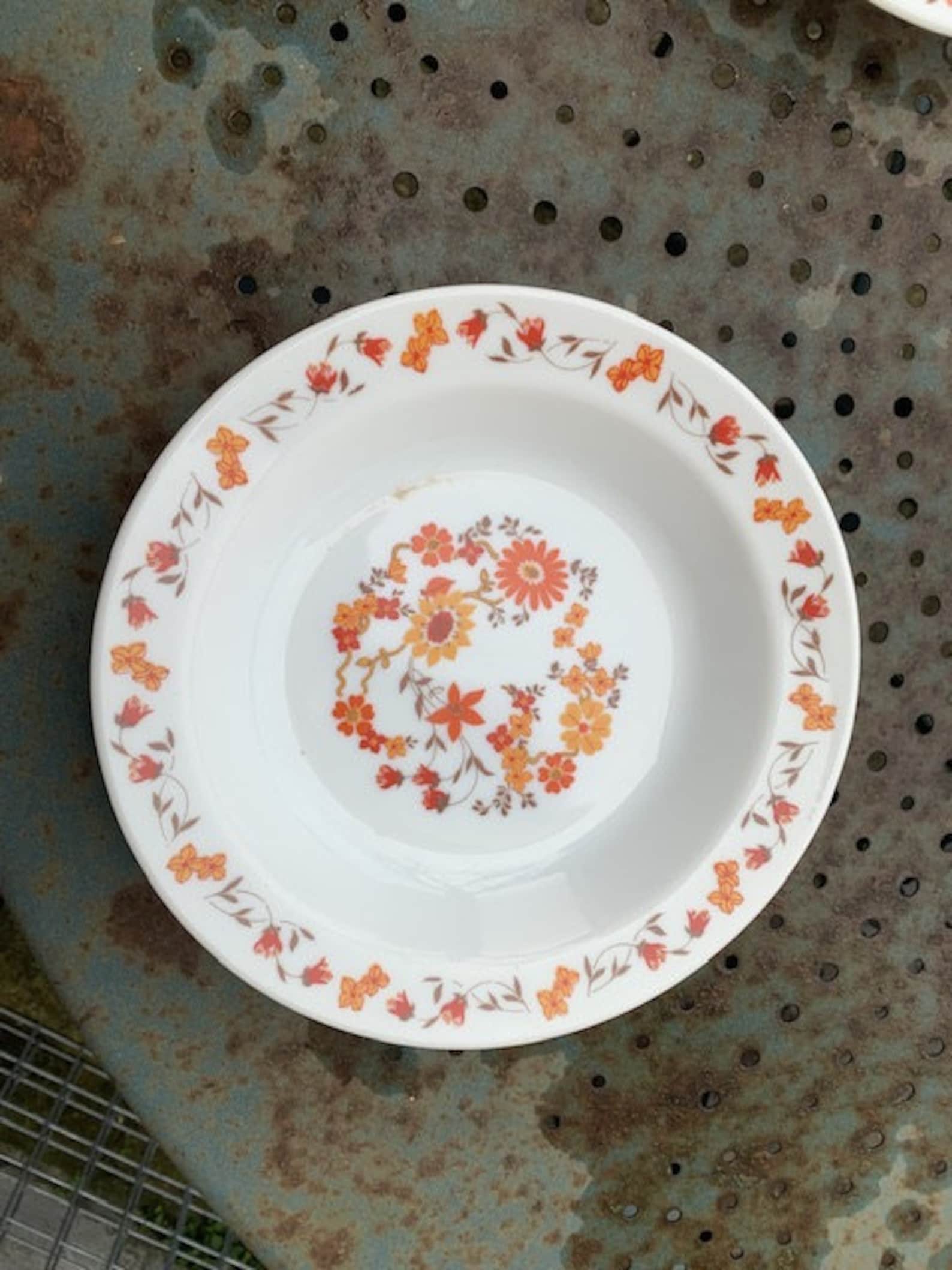 6 Opalex Soup Plates, Orange Flowers, Vintage Arcopal 1970 - Etsy