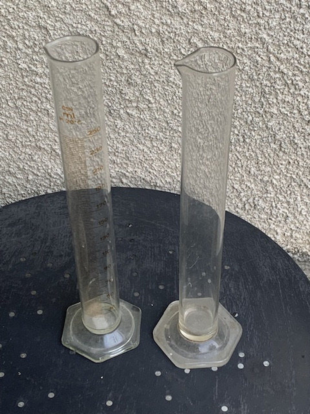 Set of Two Glass Test Tubes, One is Graduated, Simax, Vintage, Cabinet ...