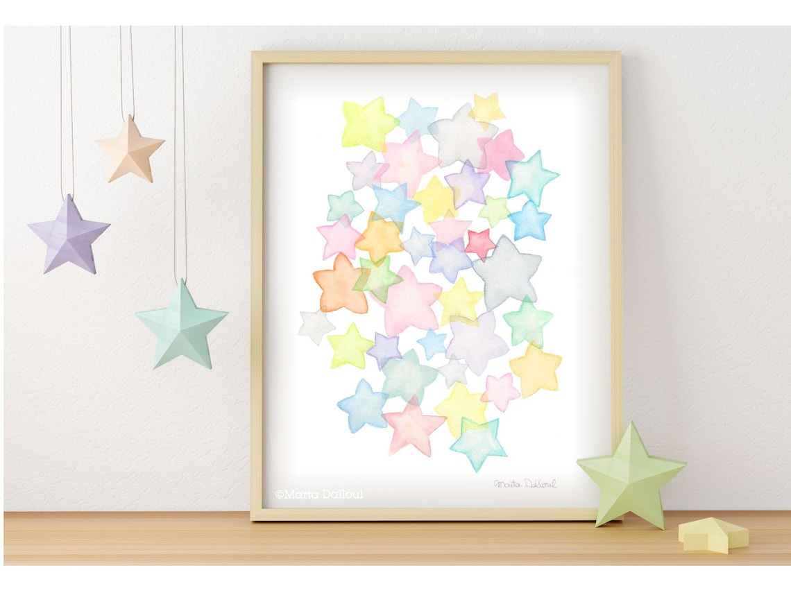 Watercolor Stars Painting. Bubble Stars Art Print. Abstract | Etsy