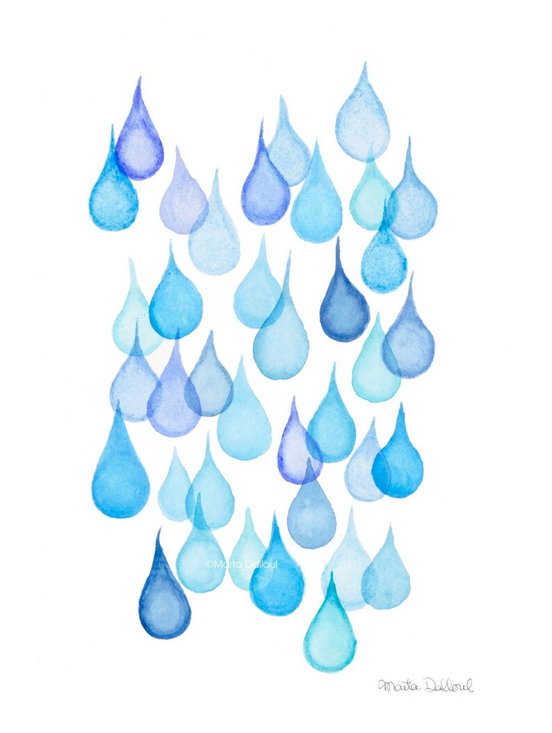 Raindrops Art Print Bathroom Wall Art Modern Watercolor - Etsy