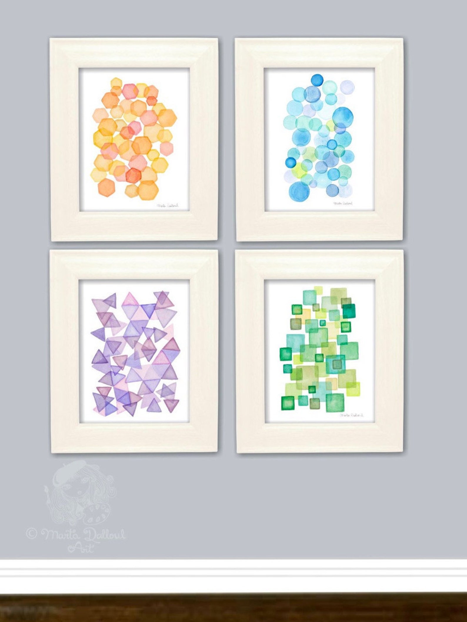 Square Bubbles Art Print. Geometric Abstract Watercolor - Etsy