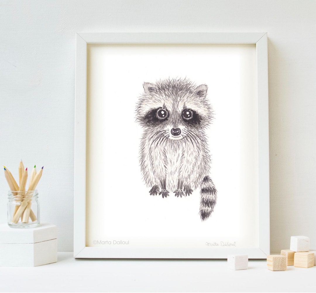 Raccoon Woodland Art Print. Woodland Nursery Kids Room Art Decor ...