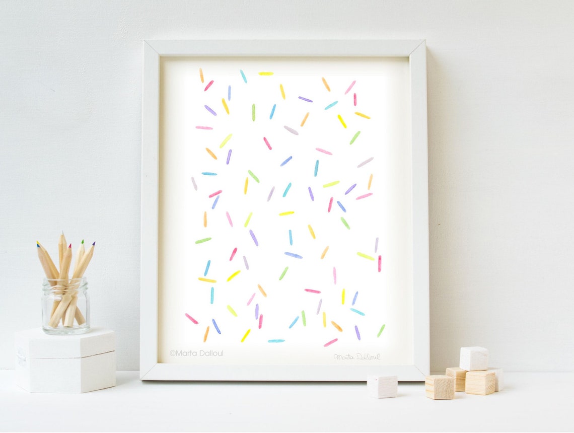 Watercolor Sprinkles Painting. Pastel Rainbow Art Print. Abstract ...