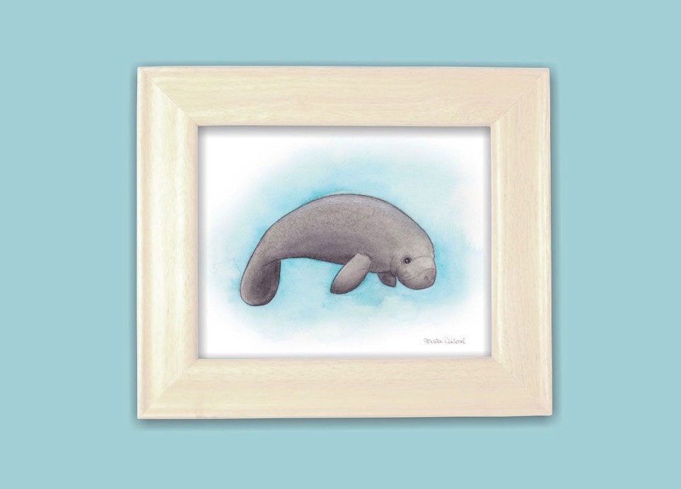 Manatee art print sea nursery art manatee watercolor | Etsy
